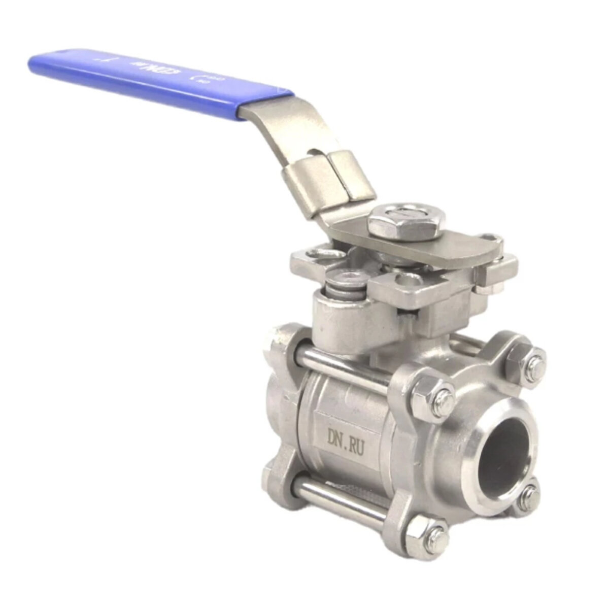 Кран шаровой DN.ru 316-316-PTFE-FP-W-ISO-H Ду20 Ру63 полнопроходной, трехсоставной, корпус - нержавеющая сталь 316, уплотнение - PTFE, под приварку, с рукояткой, ISO-фланцем, WDVF