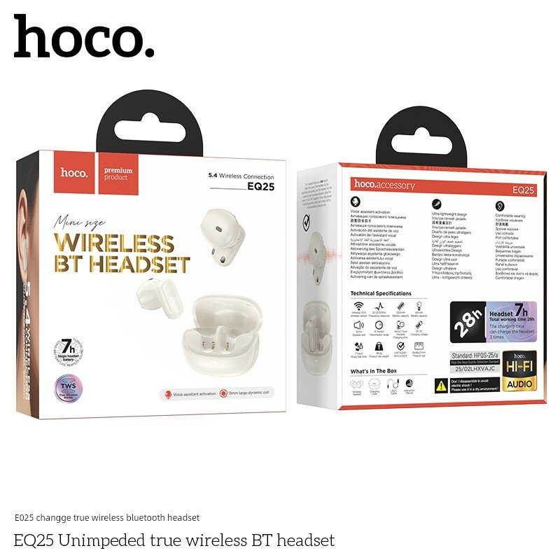 HOCO EQ25 Полу-вкладные беспроводные наушники для спорта, высококачественные Bluetooth наушники с портативным дизайном,