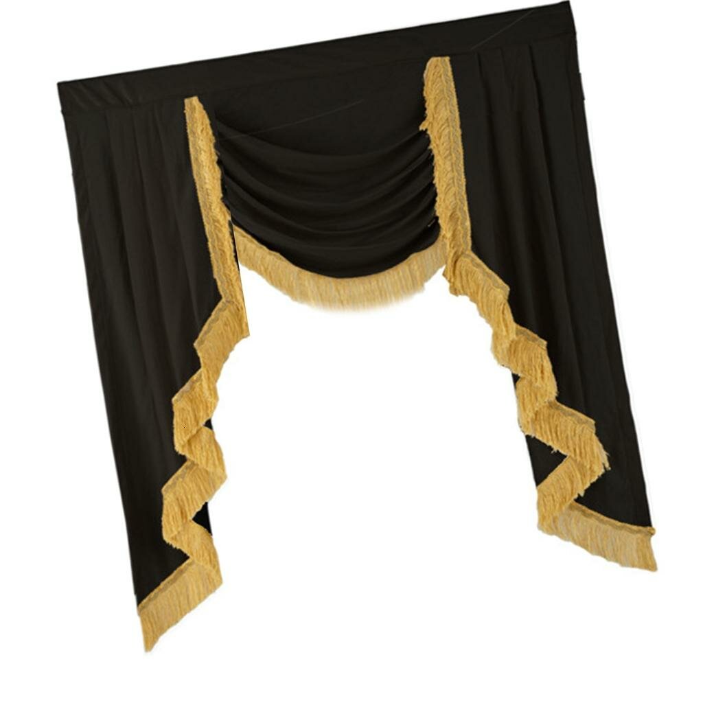 Элегантная волнистая ламбрекен с кисточками, затемнение 90%, Черный