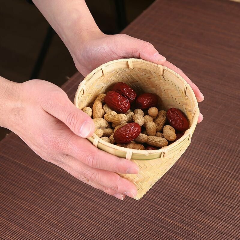 Бамбуковая плетеная маленькая корзина для чая, закусок, конфет, ручная работа, маленькая бамбуковая корзина, ретро поднос для чая и закусок, свадебная маленькая бамбуковая корзина, закуски, бамбуковая корзина для ресторана
