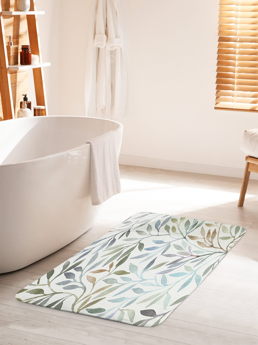 Коврик для ванной комнаты и туалета противоскользящий "Изгибы растений" 60х100 см, JoyArty