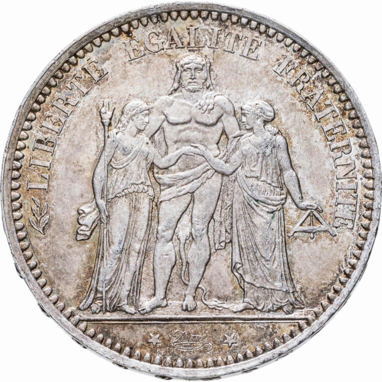 Франция 5 франков francs 1873 Геркулес знак монетного двора: "A" - Париж, Серебро 900, в сохранности AU