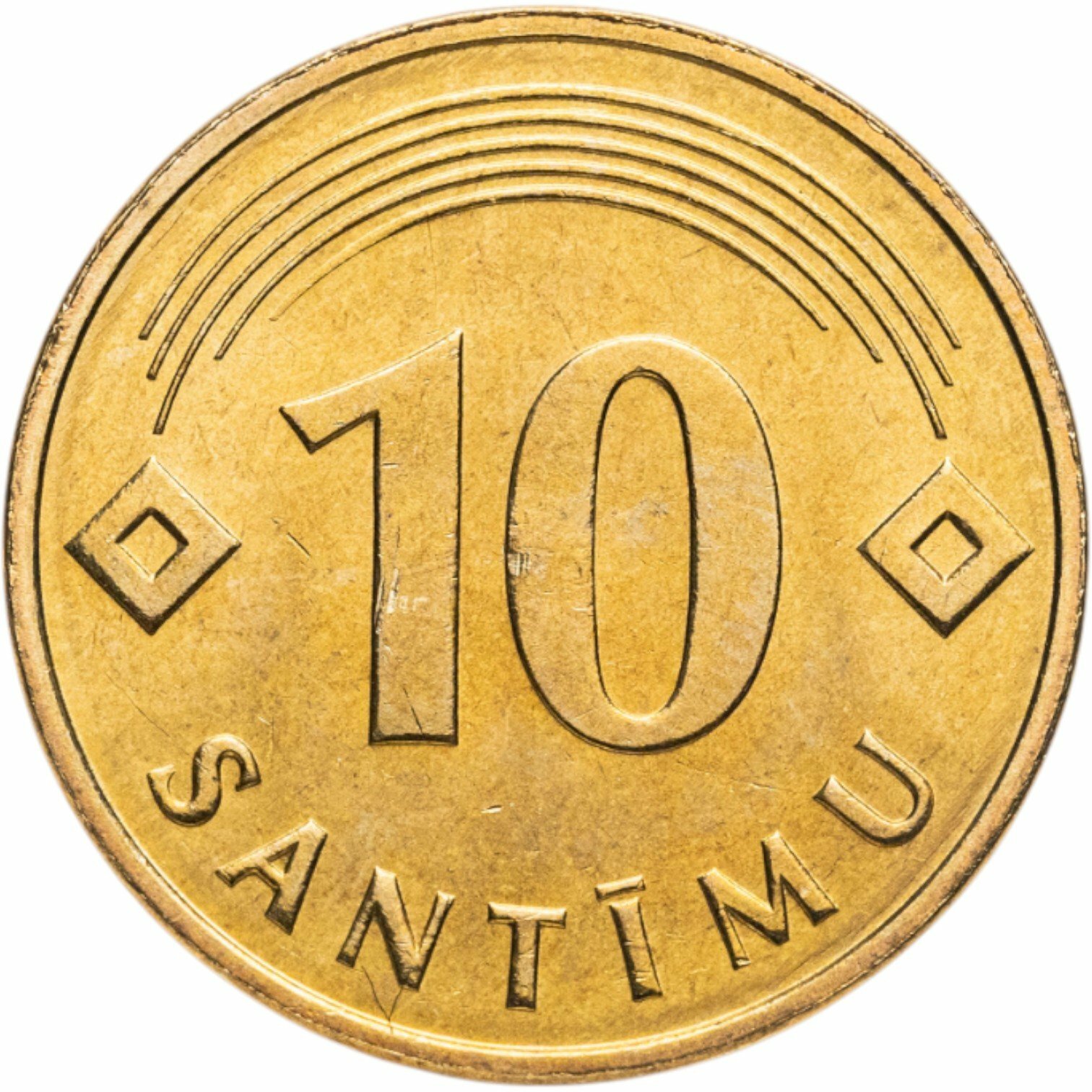 Латвия 10 сантимов santimu 1992, Латунь, в сохранности UNC