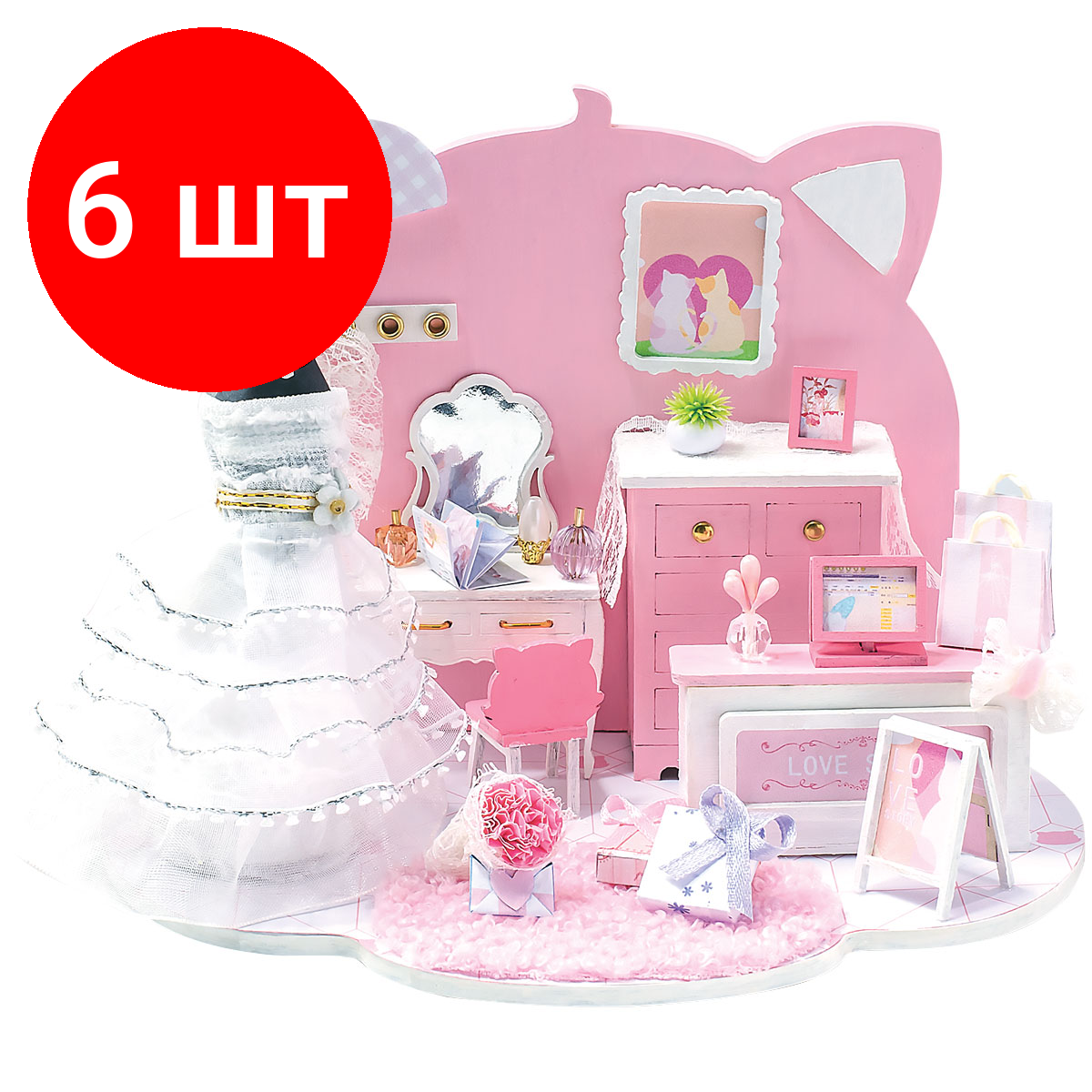 Комплект 6 шт, Сборная модель ТРИ совы, Румбокс "Комната невесты", инструменты, клей, картонная коробка