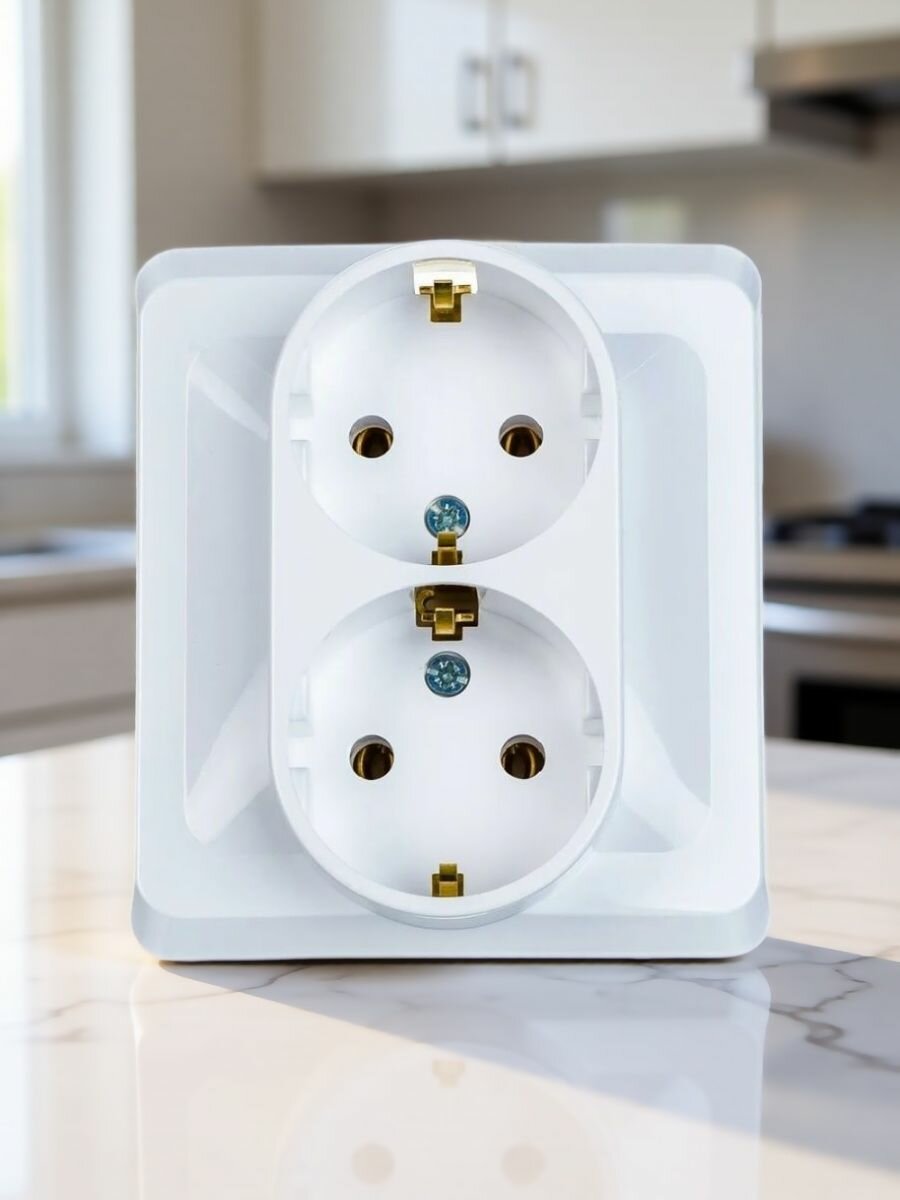 Розетка двойная (встраиваемая) Schneider Electric PC16-007B, с заземлением, белая