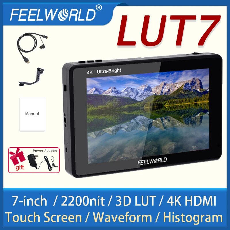 Монитор FEELWORLD LUT7 7-дюймовый портативный монитор 2200 нит 3D LUT сенсорный экран моноблок DSLR камера монитор в поле 4K HDMI моноблок камера