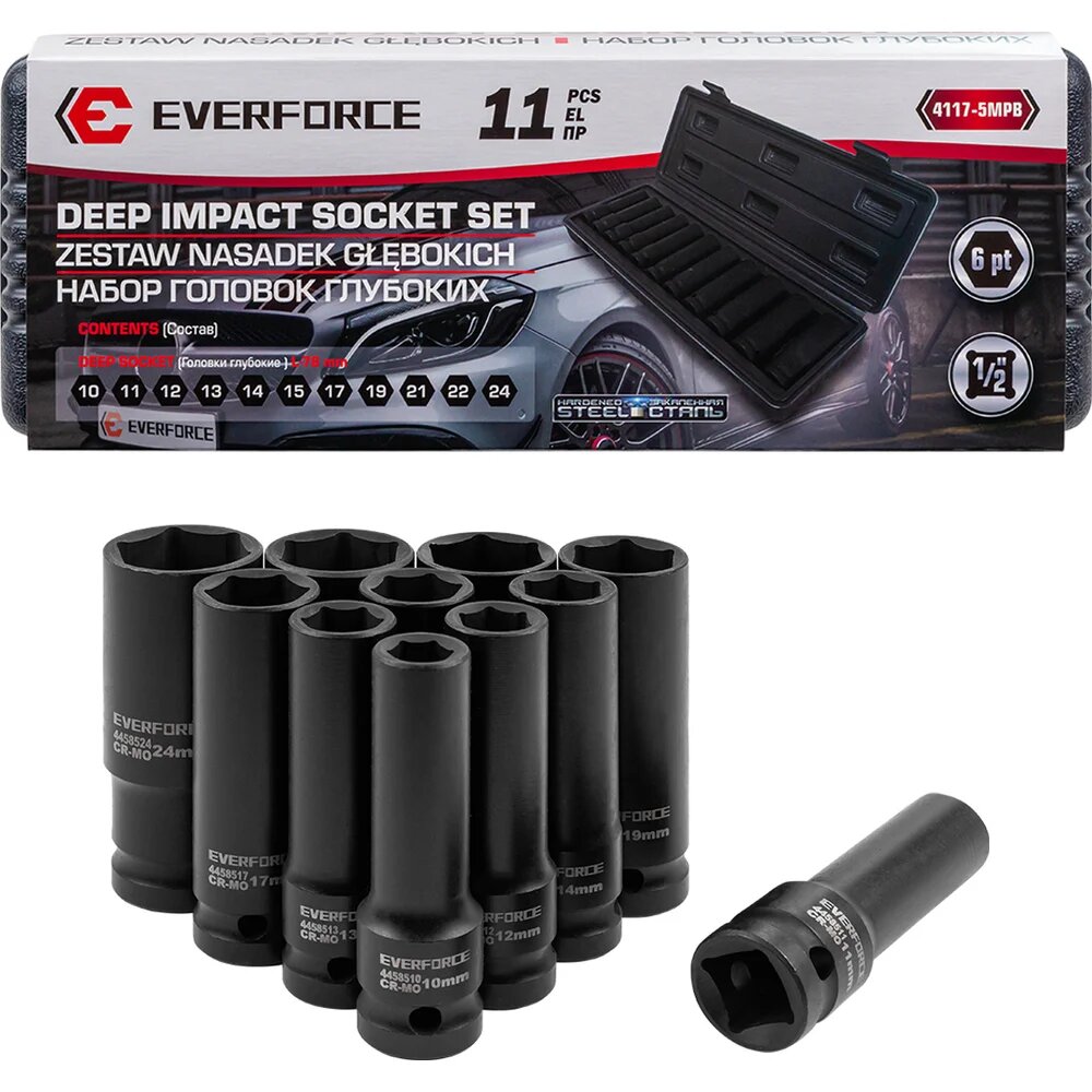Набор головок ударных глубоких EVERFORCE 11 предметов 1/2 6pt EF-4117-5MPB(65468)