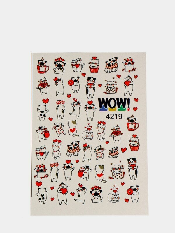 Наклейки для ногтей, слайдеры для маникюра и педикюра. Влюбленные кошки, сердечки, любовь