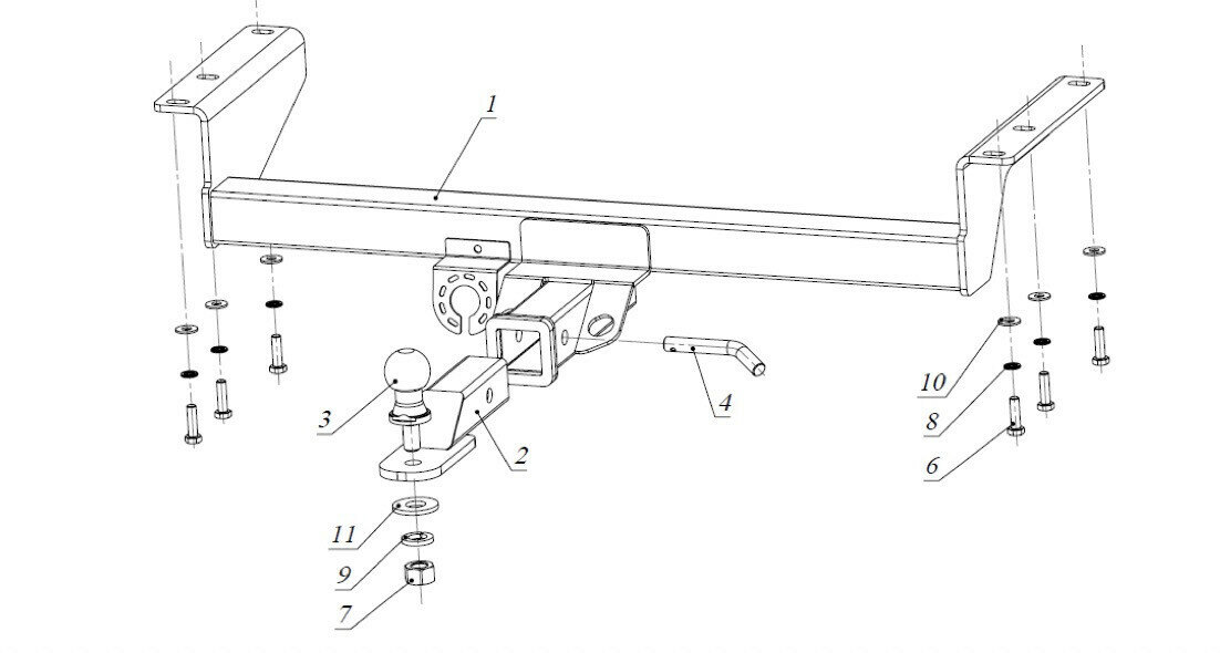 Фаркоп под квадрат для Mitsubishi Outlander 2003-2007, Бизон. FA 0958-E