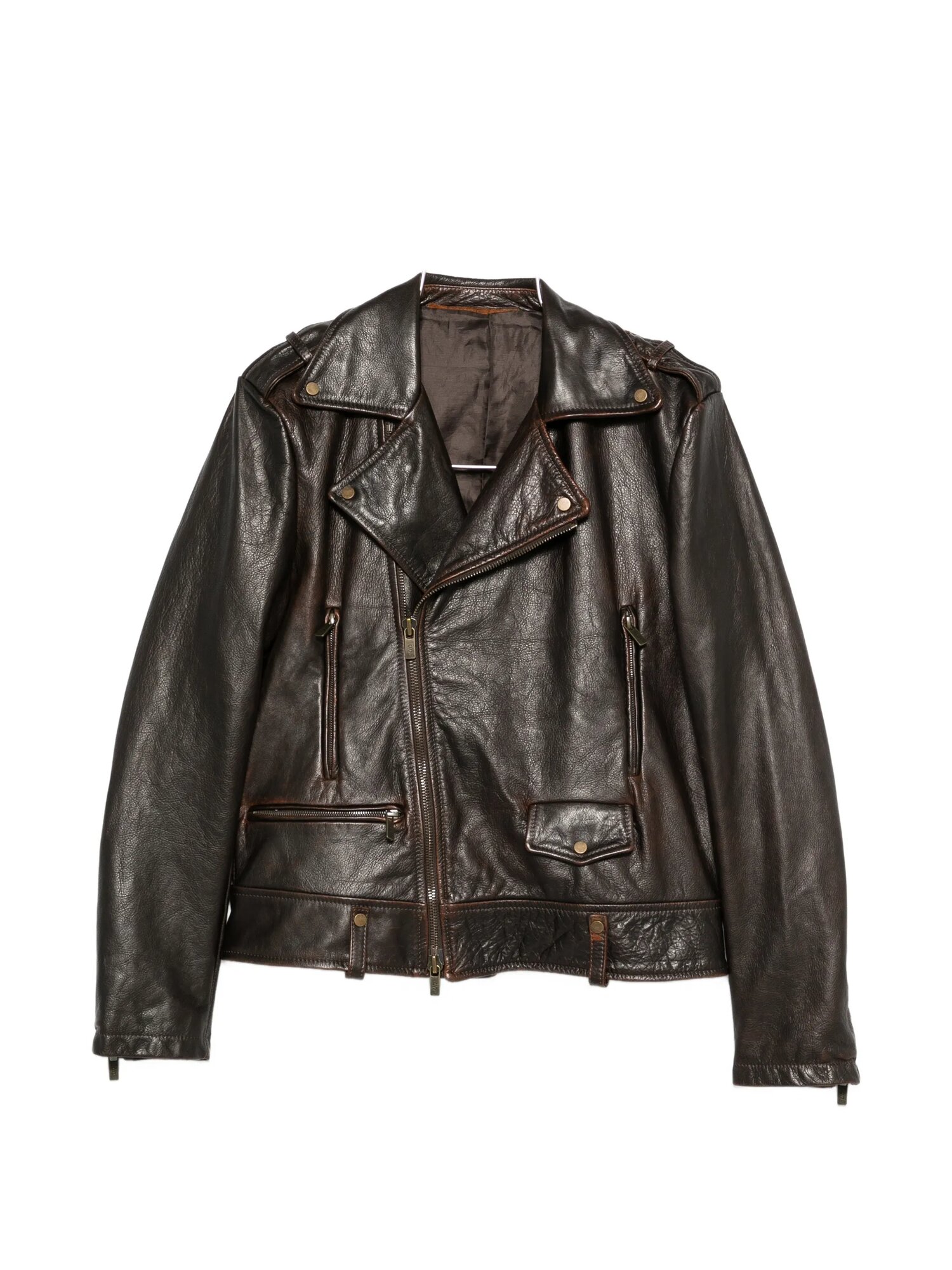 Куртка Salvatore Santoro Leather biker jacket, размер 52, коричневый