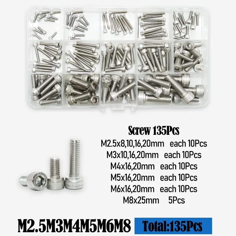 Набор винтов YMAX М2-М8 нержавеющая сталь Only Screw M2.5-M8