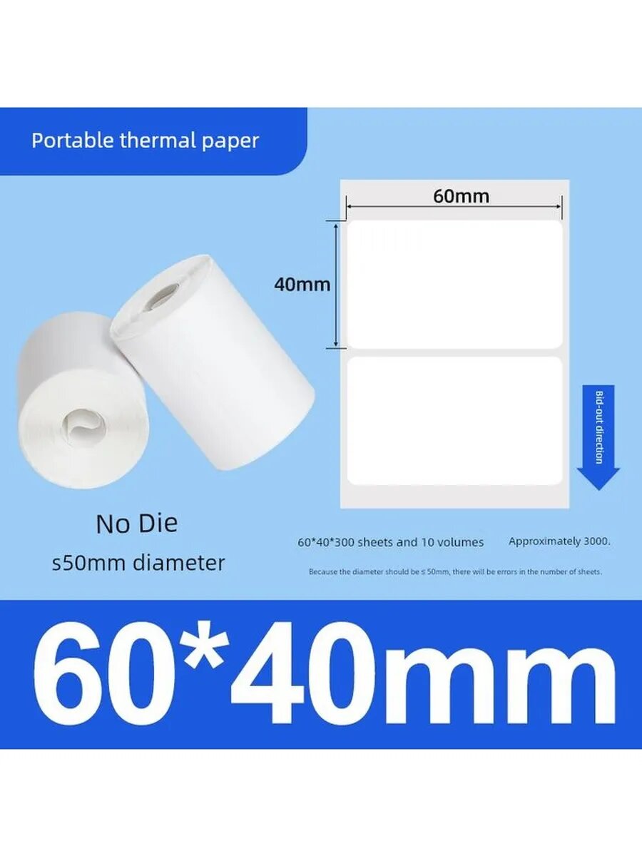 Термоэтикетки (60*40*300, 10 рулонов, высокое качество)