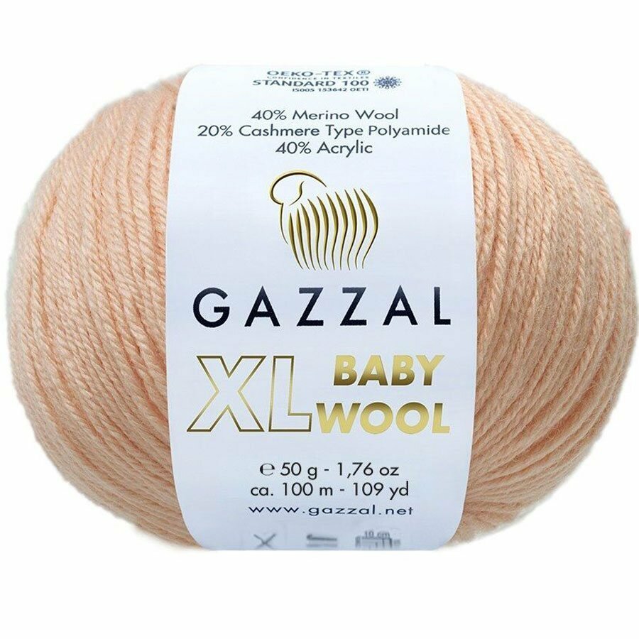 Пряжа Gazzal BABY WOOL XL 834 персик (5 мотков)