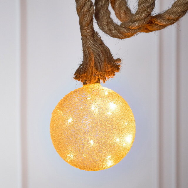 Подвесной светильник на канате Шар Бранилейв 10 см, 15 теплых белых LED ламп, на батарейках, таймер, стекло, Edelman, 1105156