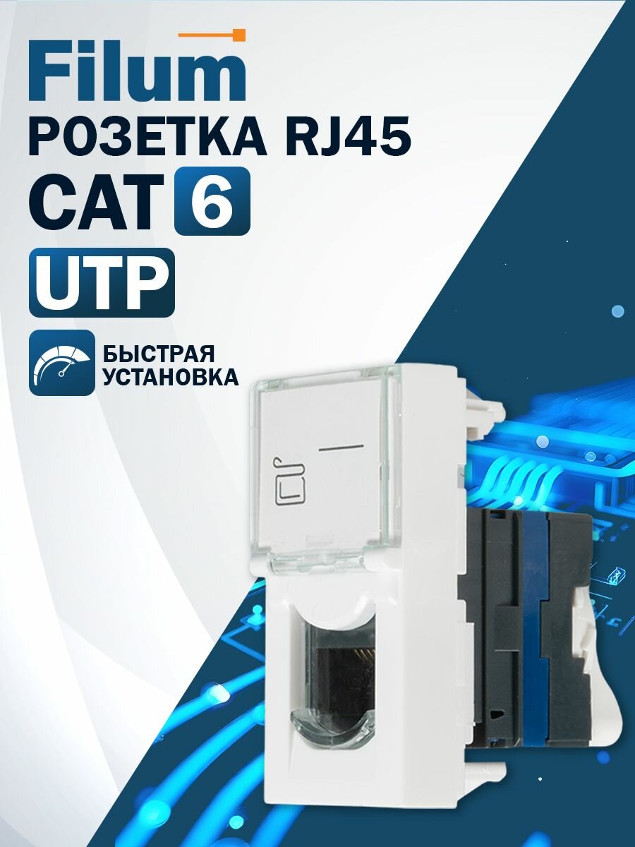 Розетка компьютерная Filum FL-FP112-C6, RJ45 UTP CAT6, белая, 45x22,5 см