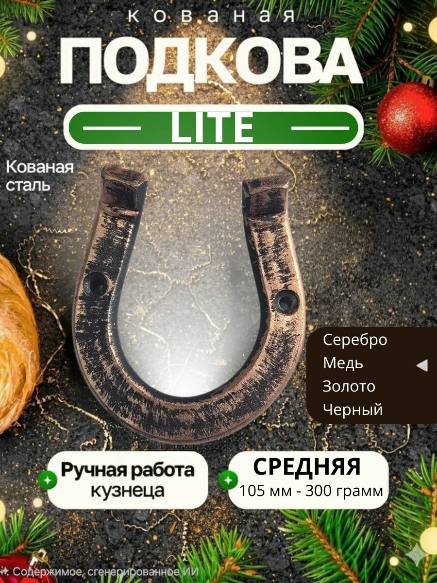 Подкова сувенир для дома лайт "Средняя" 10 см, 300 гр. (медный)/оберег на дверь, подарок на новоселье, годовщину свадьбы молодоженам, подкова на счастье, удачу, символ нового года 2026
