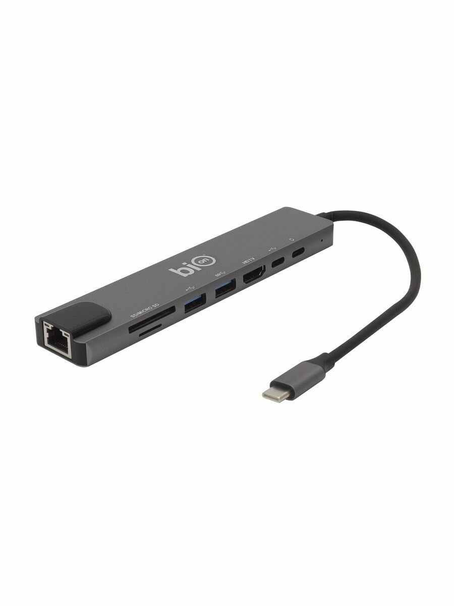 Bion Кабель переходник USB Type-C - 2 USB Type-C 2 USB-A 3.0 HDMI SD TF RJ-45 длина 20см BXP-A USBC MULTI-01