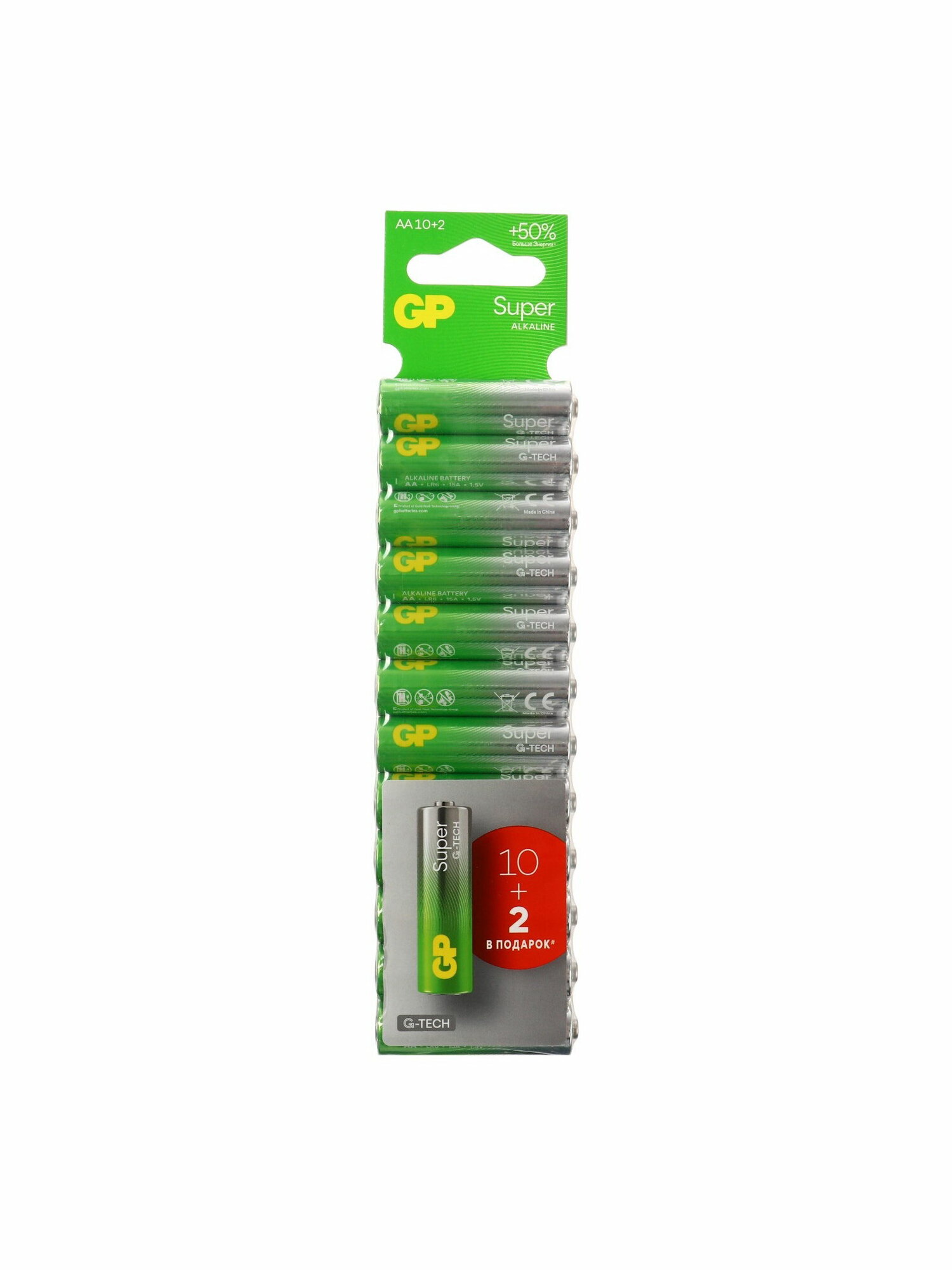Батарейка алкалиновая Super, AA, LR6-12BL, 1.5 В, блистер, 10+2 шт.