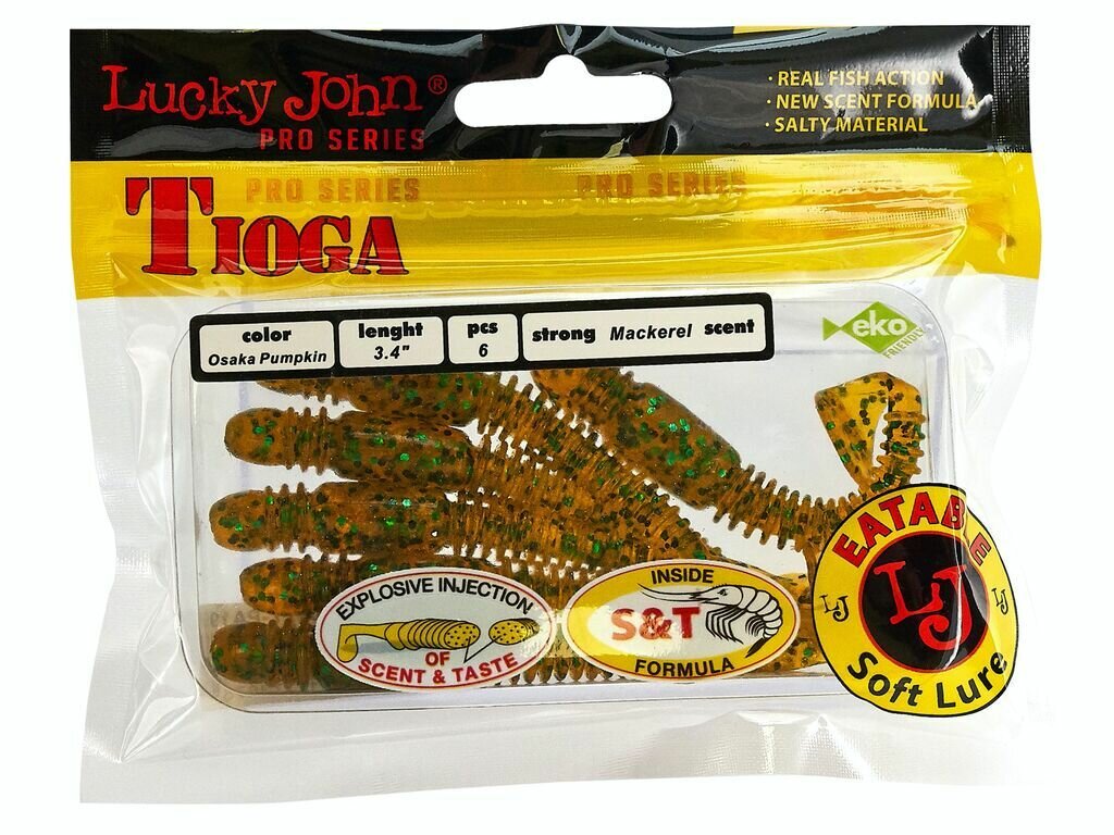 Виброхвосты "съедобные" Lucky John Pro Series TIOGA 3.4in (8,64 см), цвет PA19, 6 шт. / силиконовые приманки для рыбалки