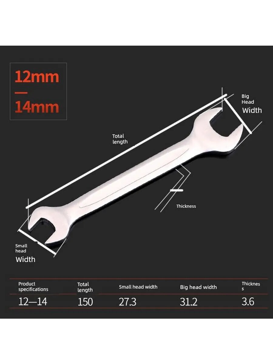 Ключ Jianwei двухсторонний-12-14мм, сталь никель-хром