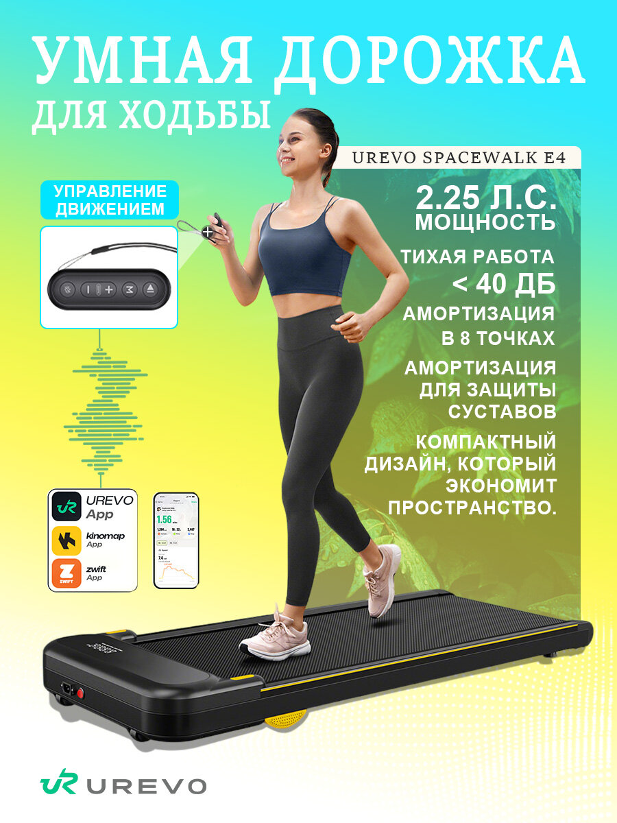 Беговая дорожка UREVO SpaceWalk E4, APP ультратонкая, бесшумная, для дома, 120кг, 22кг