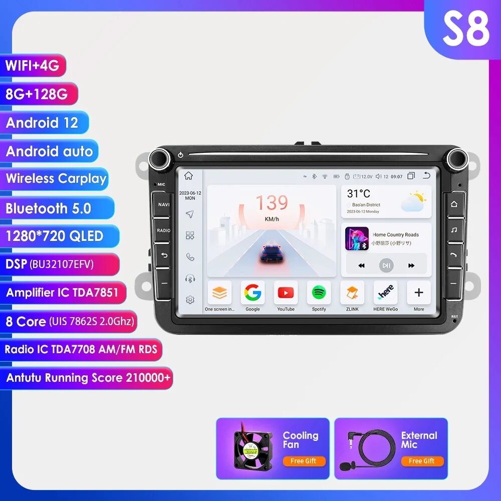 8-дюймовое автомобильное радио Ossuret на Android для VW Volkswagen Skoda Octavia Golf 5 Touran S8