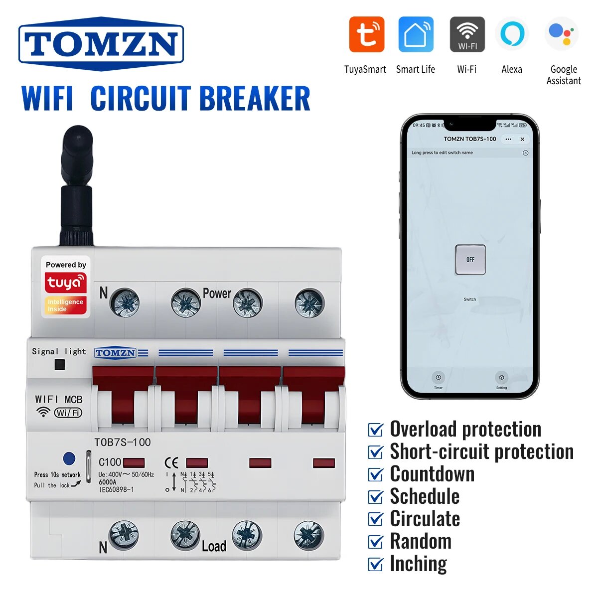 TOMZN TOB7S-100 WiFi умный автомат 100А