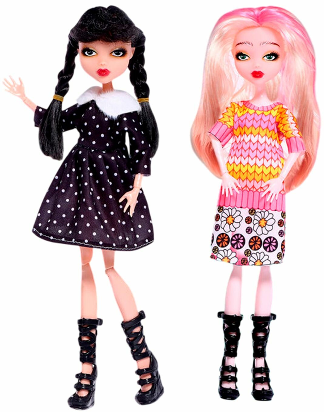 Детские модельные куклы "Милые злодейки" в съемной одежде, набор из 2 штук, шарнирные с подвижными руками и ногами, пластиковые куколки для девочки, длинные волосы для причёсок, высота 27 см