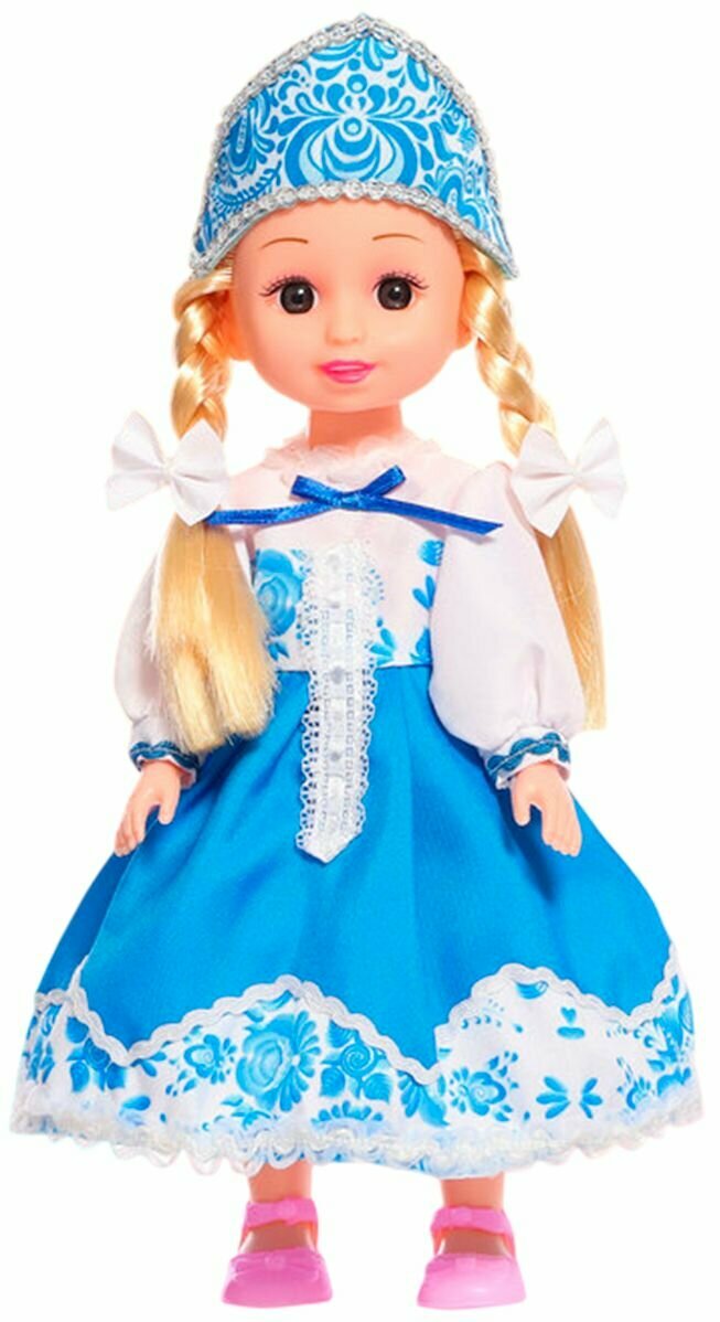 Детская классическая кукла "Добрая царевна" в русском народном платье и кокошнике, пластиковая куколка с подвижными руками и ногами, длинные волосы для причёсок, высота 25 см