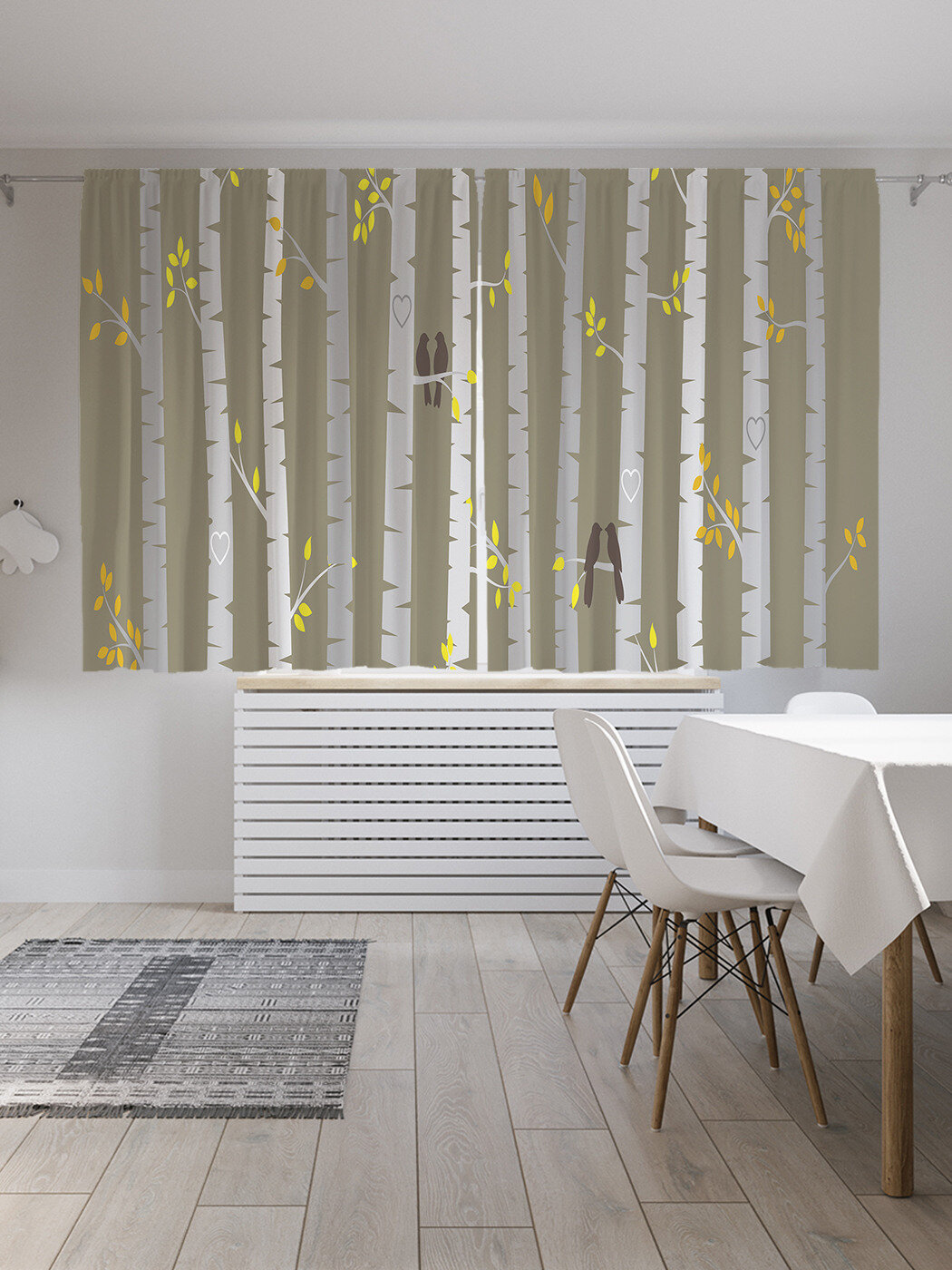 Фотошторы для кухни и спальни JoyArty Oxford DeLuxe "Березовые стволы", 2 полотна со шторной лентой шириной по 145 см, высота 180 см.