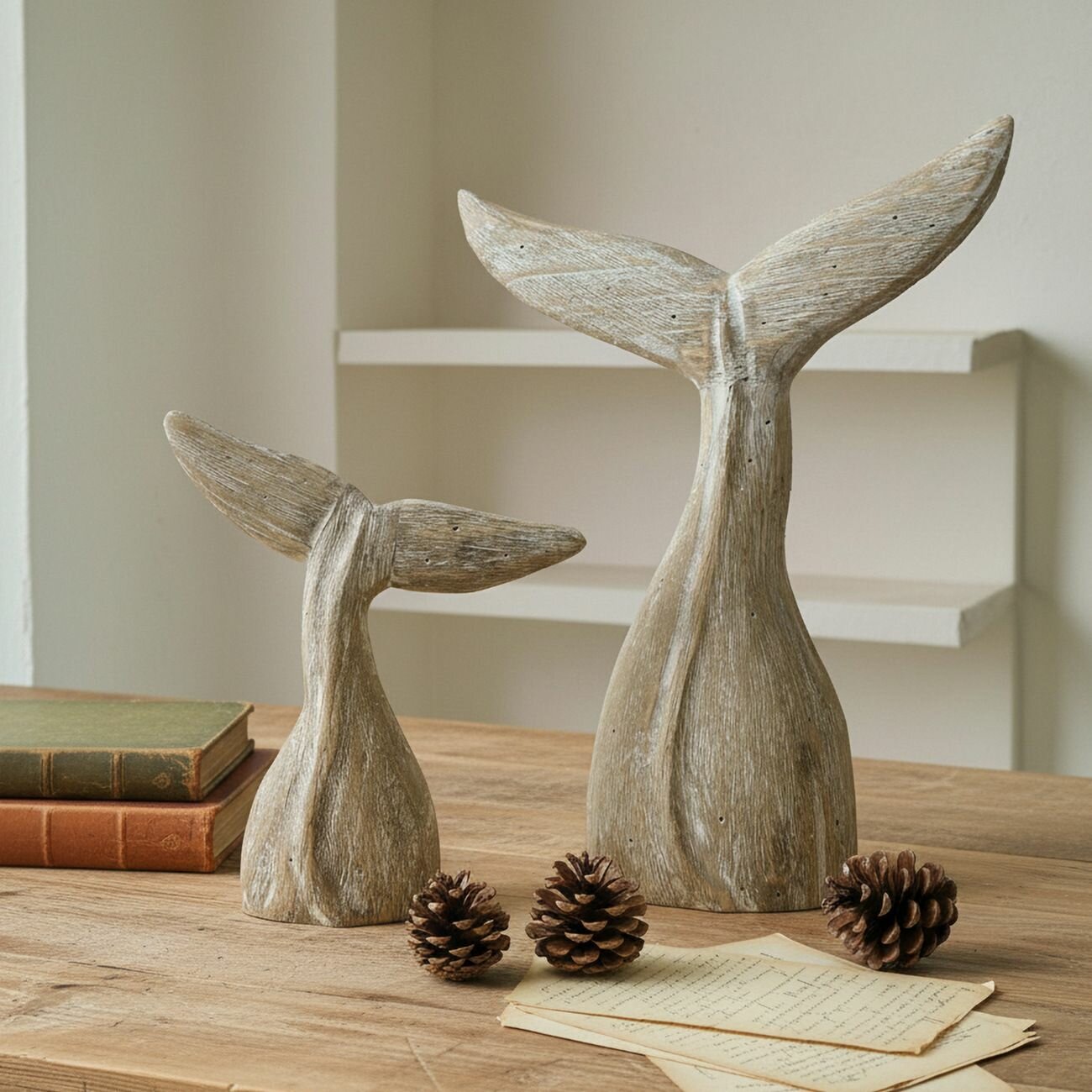 Фигурка хвоста кита из массива дерева для морского и пляжного домашнего декора