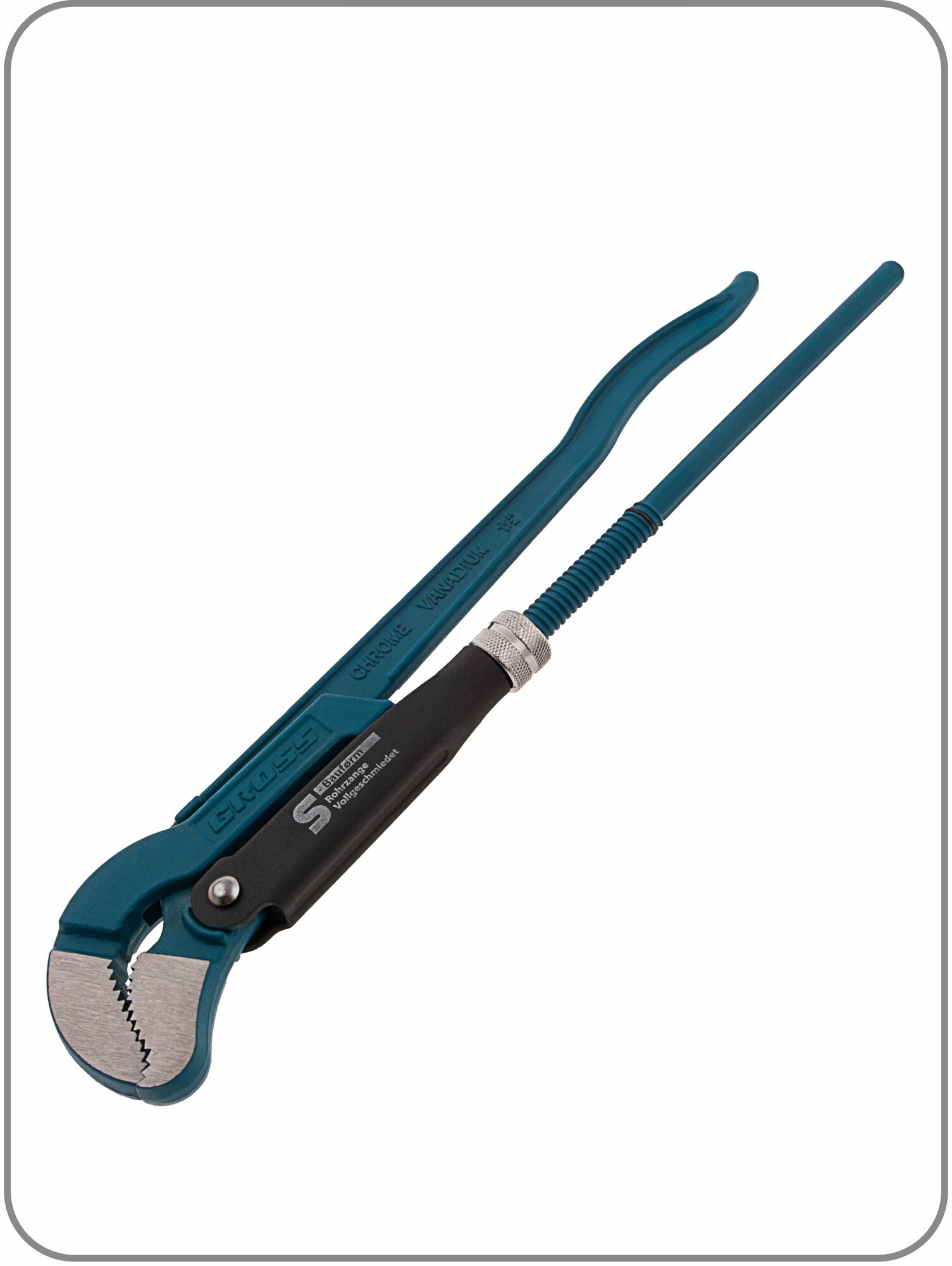 Ключ сантехнический GROSS №2, 1.5 дюйма, 55 мм максимальное раскрытие и 420 мм длина, цельнокованый из стали CrV с порошковым покрытием, тип S, самоблокировка, ключ трубный рычажный,