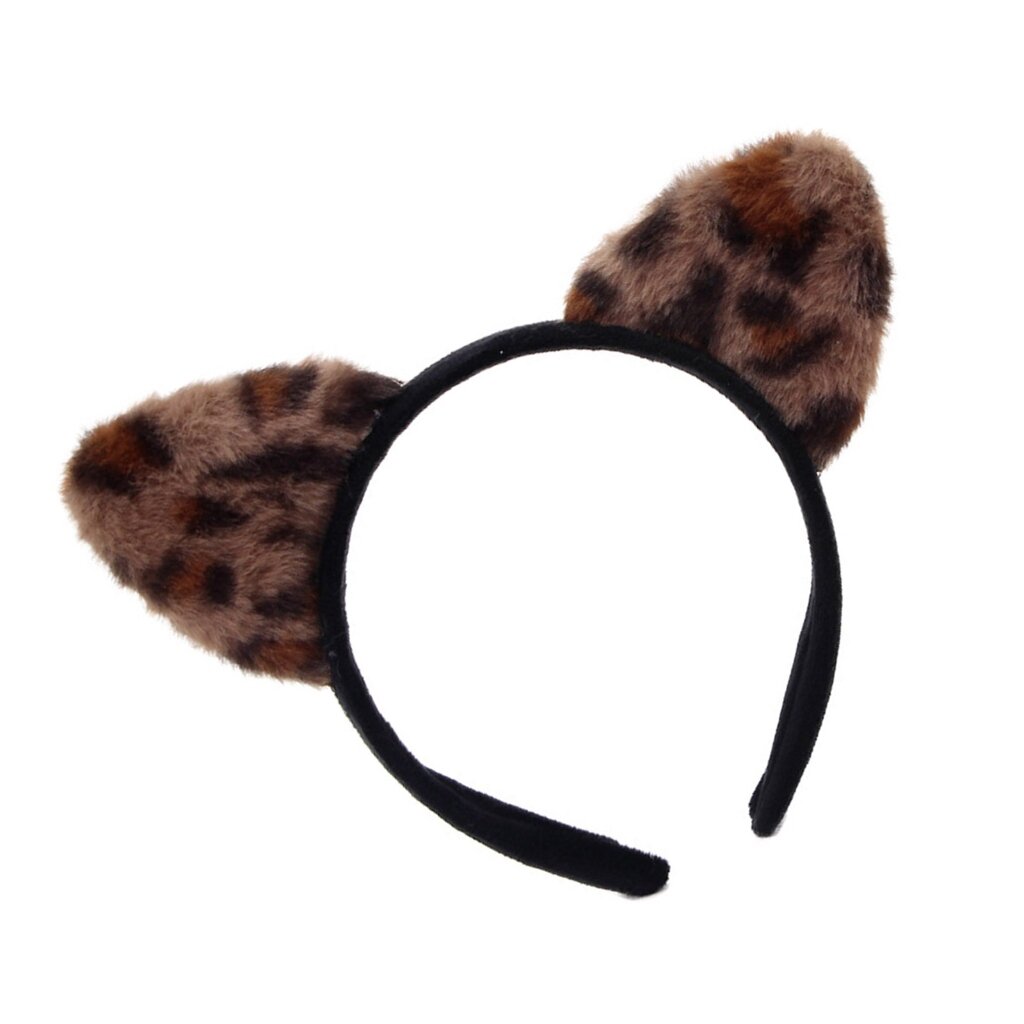 Лента для волос с кошачьими ушками с леопардовым узором-Темно-коричневый