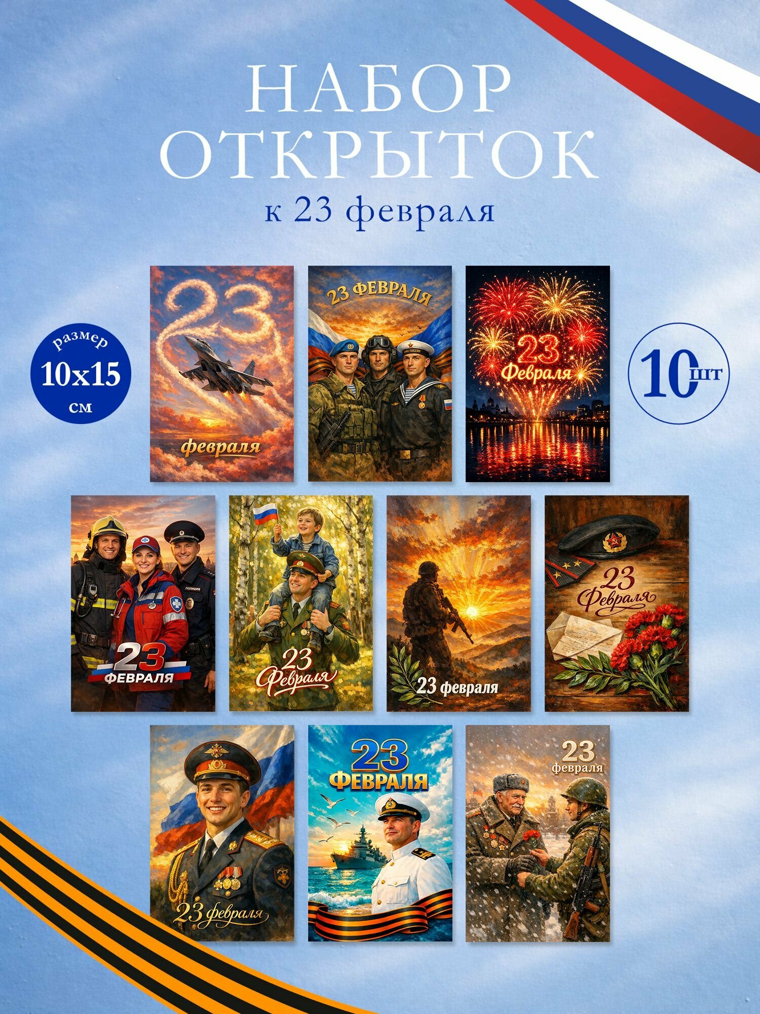 Открытки 23 февраля, 10 шт