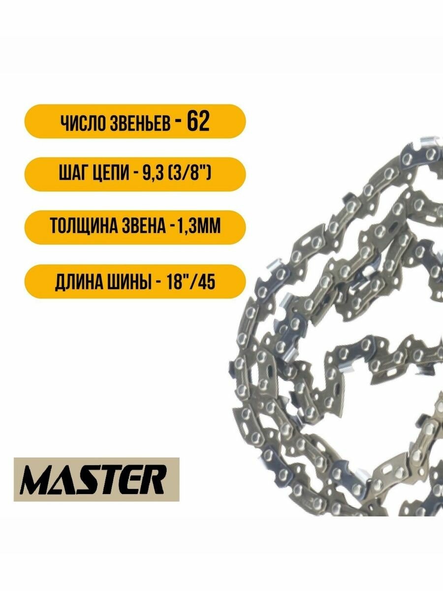 Цепь для бензопилы / Пильная цепь для электропилы "Master" ПЦ-18 (3/8", 62зв.)