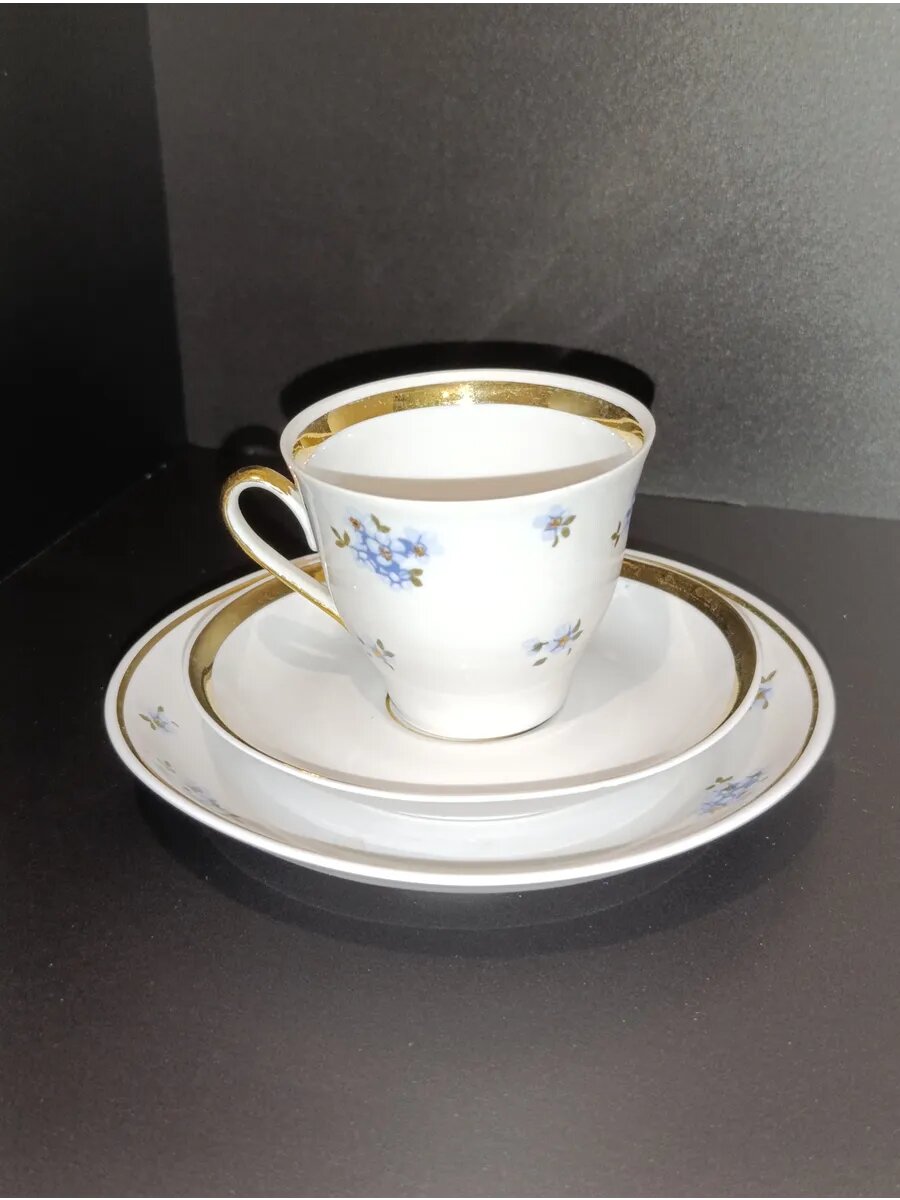 Кофейная тройка Незабудки фарфор Рига СССР