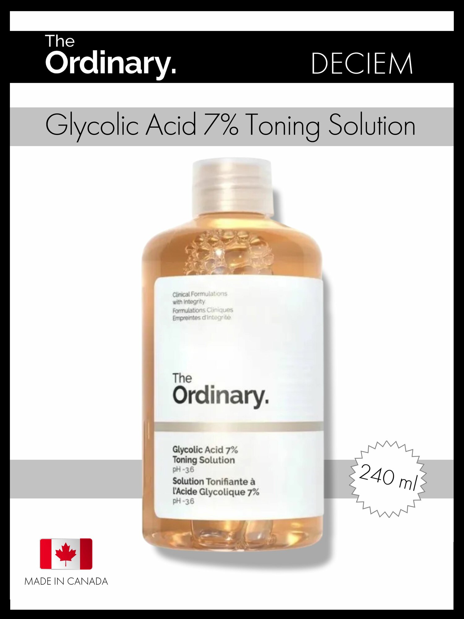 Тоник для лица The Ordinary Glycolic Acid 7% Toning Solution, с гликолевой 7% AНA-кислотой, 240 ml.