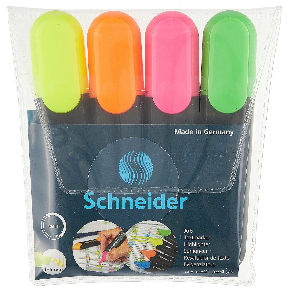 Текстовыделители Schneider, Job, 4 цвета 1-5 мм