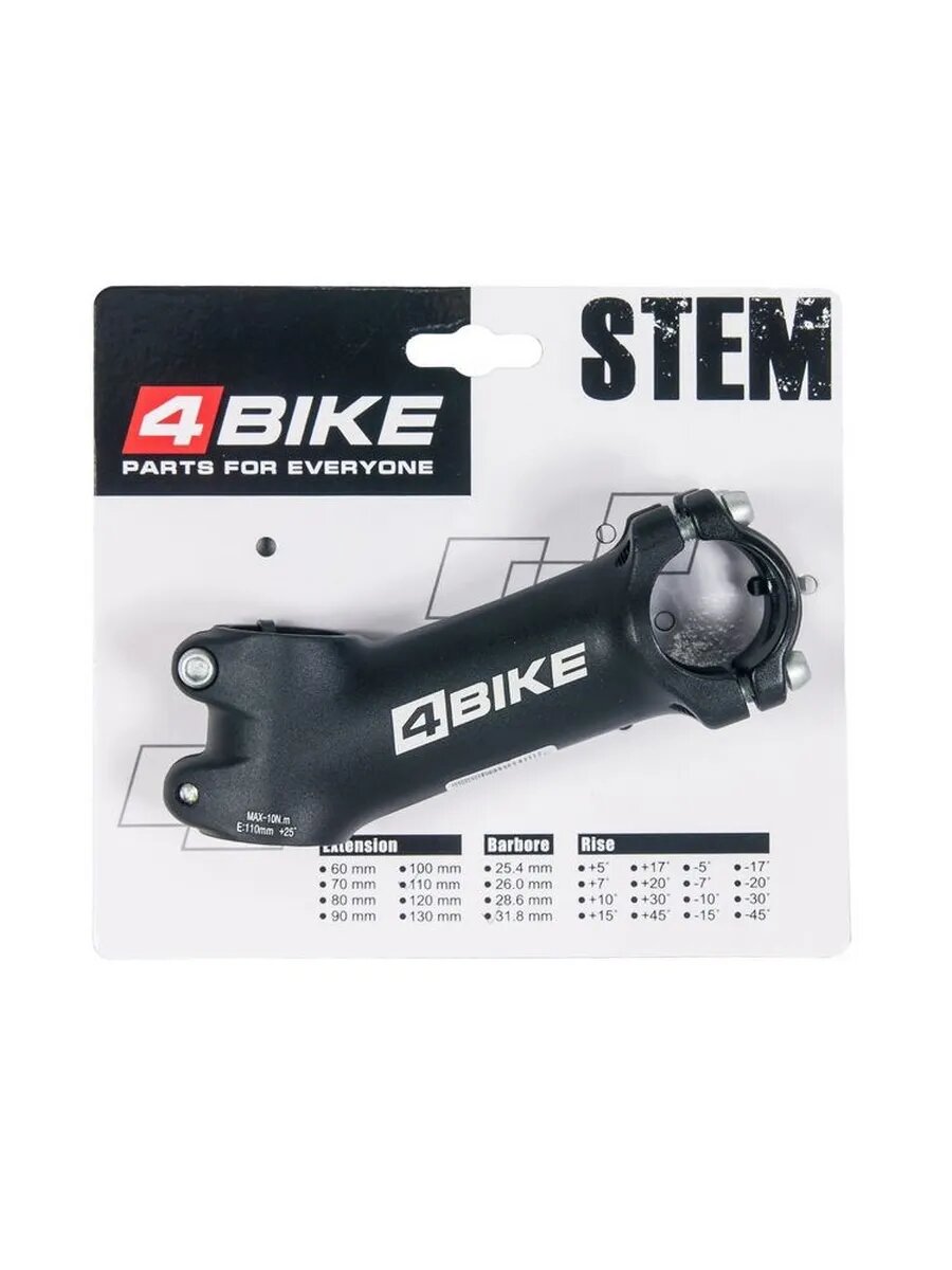 Вынос велосипедного руля 4BIKE TDS-D499A длина 100 мм, диаметр 31.8 мм, угол +25°, алюминиевый, чёрный