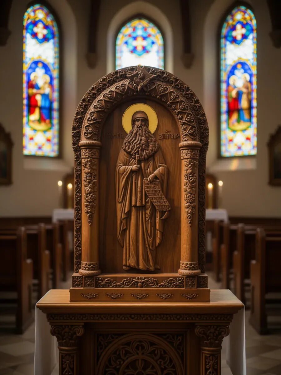 Освященная Икона преподобного Максима Грека из дуба 19х31 см