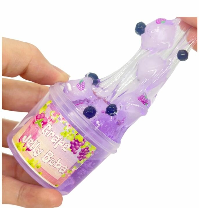 Прозрачный желеобразный слайм с мягким хрустом, нелипкий, с яркими цветными вкраплениями