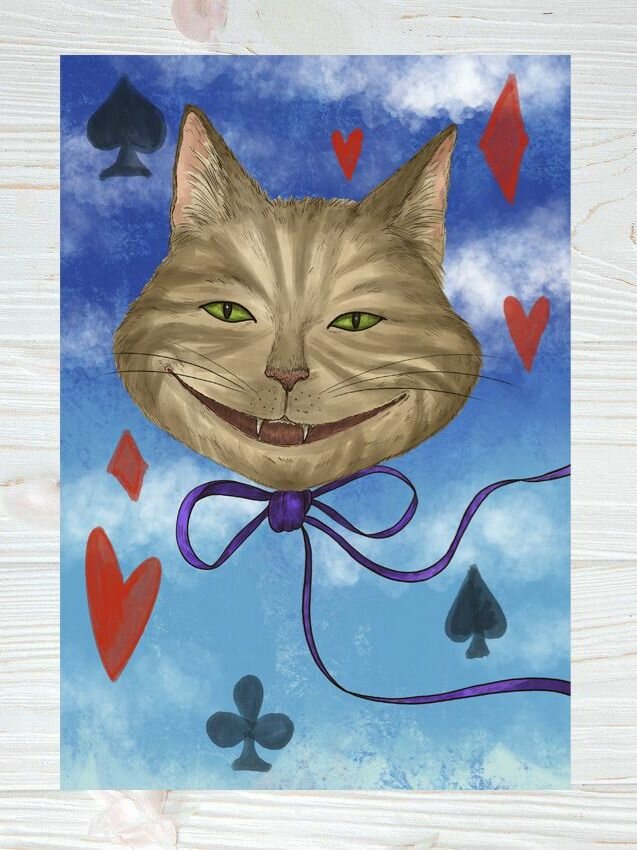 Открытка Чеширский кот из Алиса в Стране Чудес Почтовая открытка поздравительная с конвертом