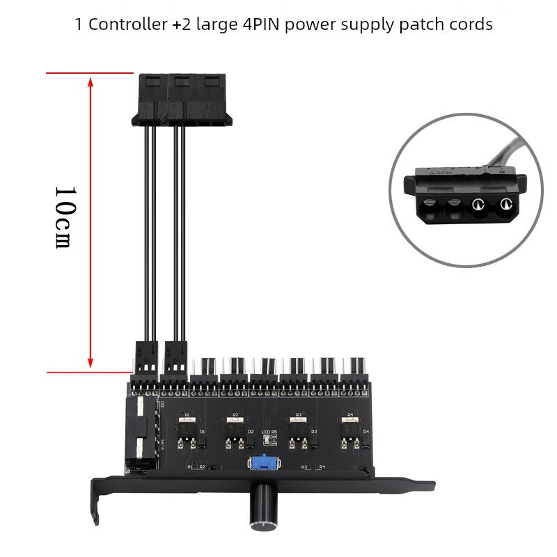 8-канальный PCI контроллер вентилятора с 4-пиновым питанием, одинарный регулятор, 2 дополнительных кабеля для 8