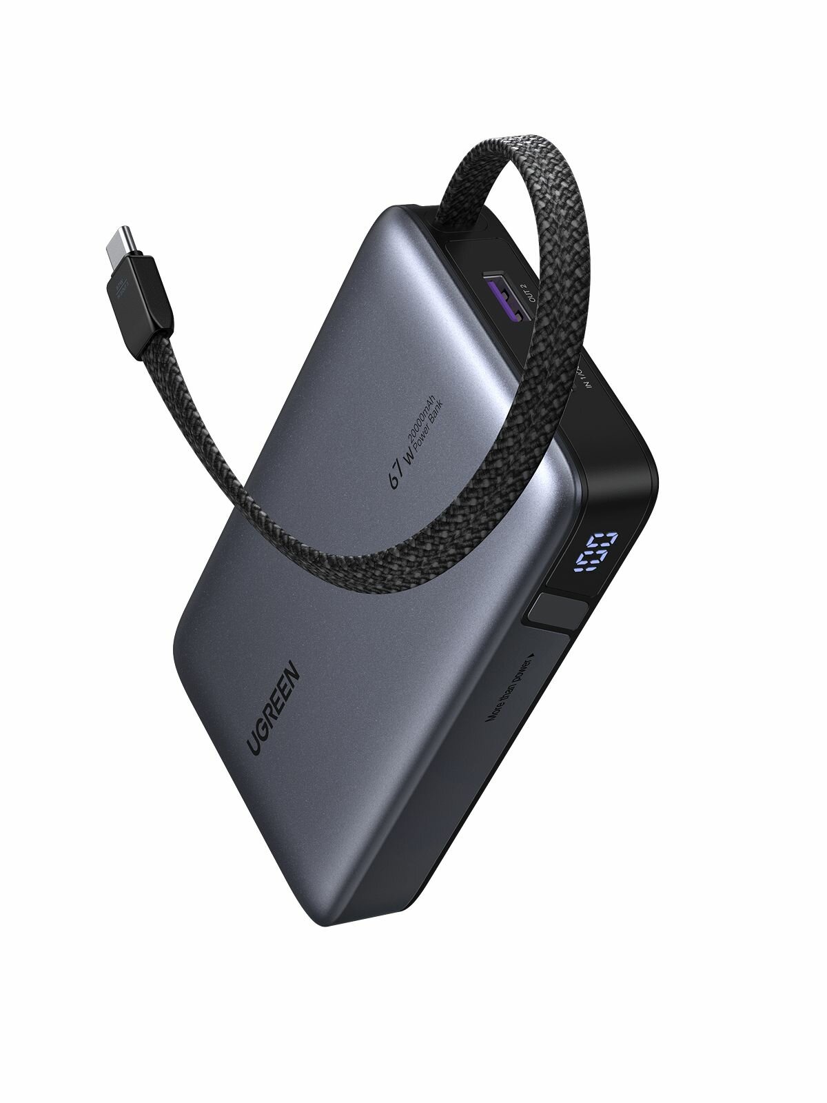 Внешний аккумулятор UGREEN, PB550, 20000 мАч, 3 разъема, встроенный кабель