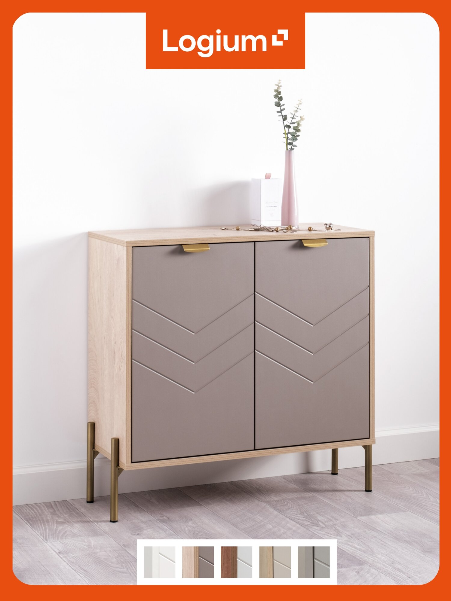 Комод для вещей с дверцами, 79х34х76 см, Венеция 16.229.02 Дуб Эндгрейн элегантный, Веллюто Капучино