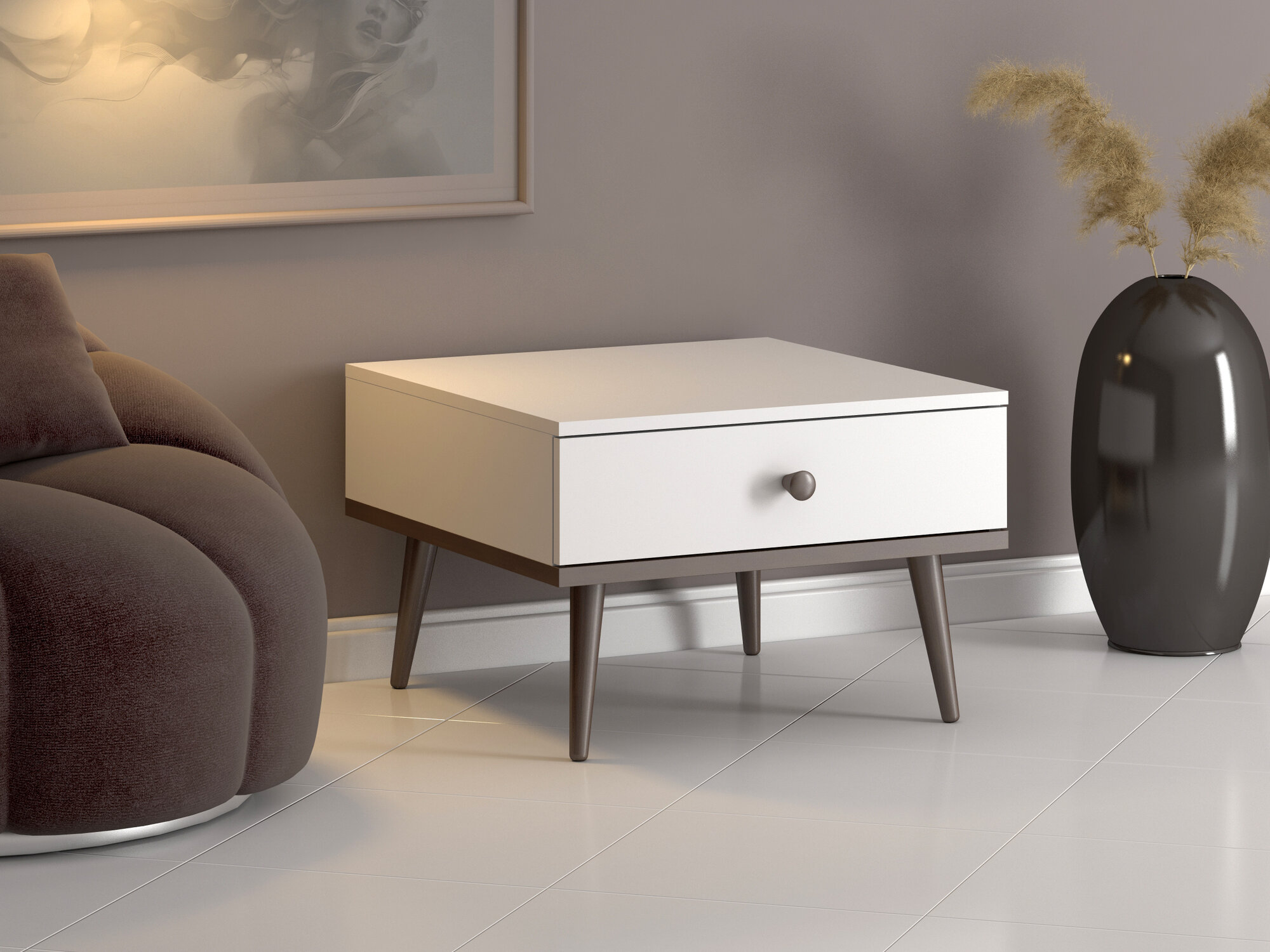 Столик журнальный BONMEBEL Арт Дизаин-6, ЛДСП, Орех темный / Белый глянец 60 см