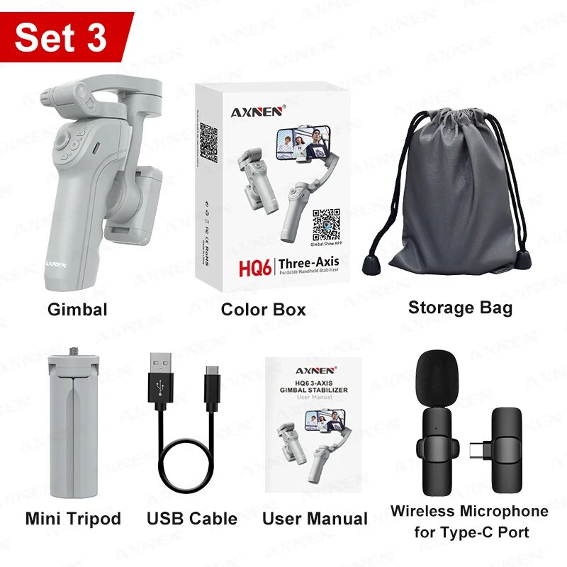 Handheld Stabilizer Phone Gimbal 3-axis Anti Shake Foldable APP Control Face Tracking Adjustable Fill Light for iPhone Sumsung
