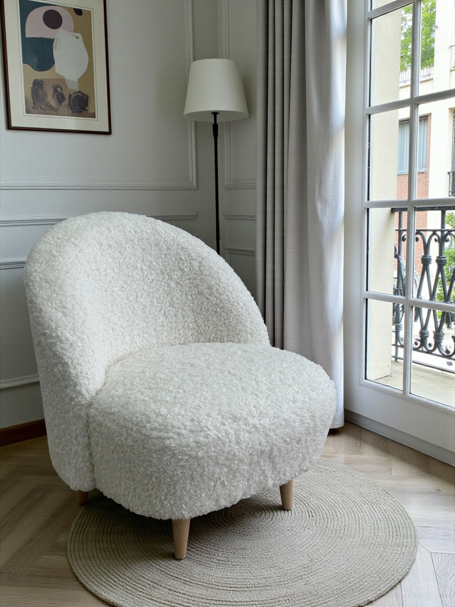 Кресло Bonfico Бари, искусственный мех/барашек, скандинавское, белое, классическое