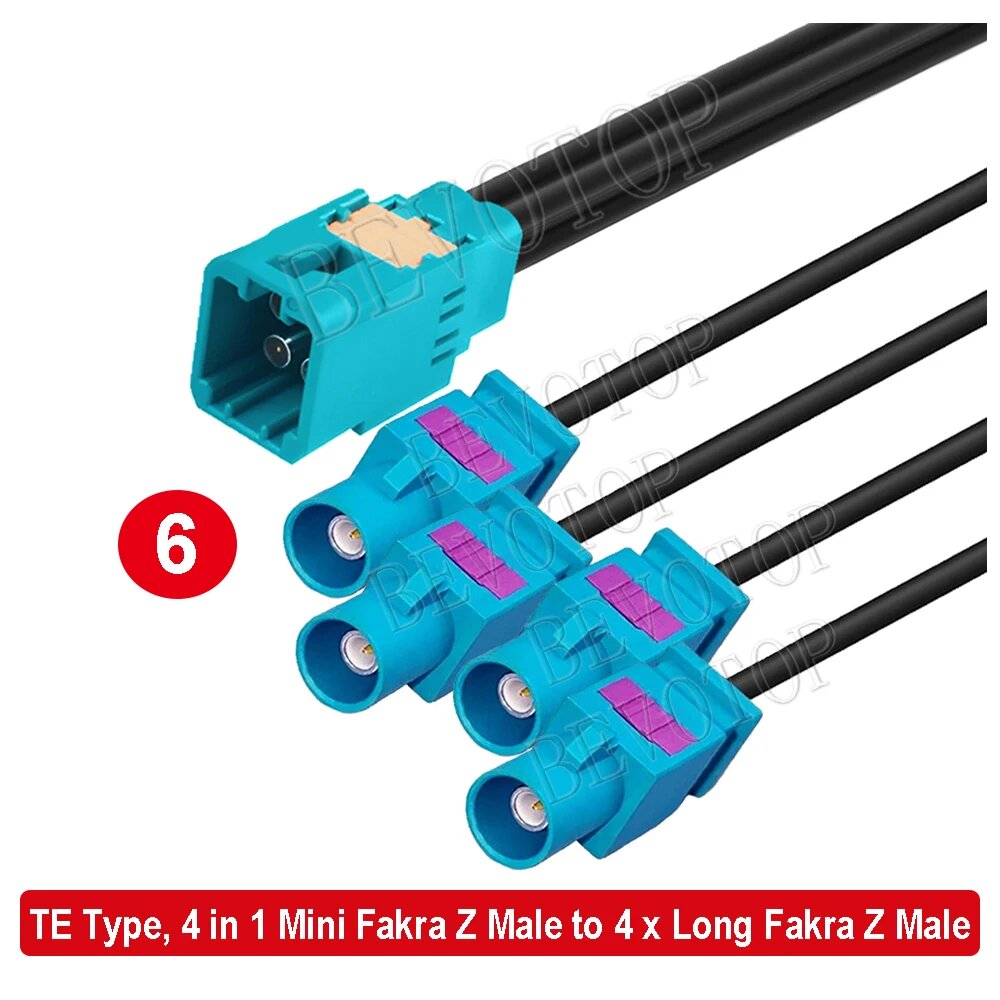 Кабель Mini Fakra Z 4 в 1 к 4 Fakra Z, 15см, Черный