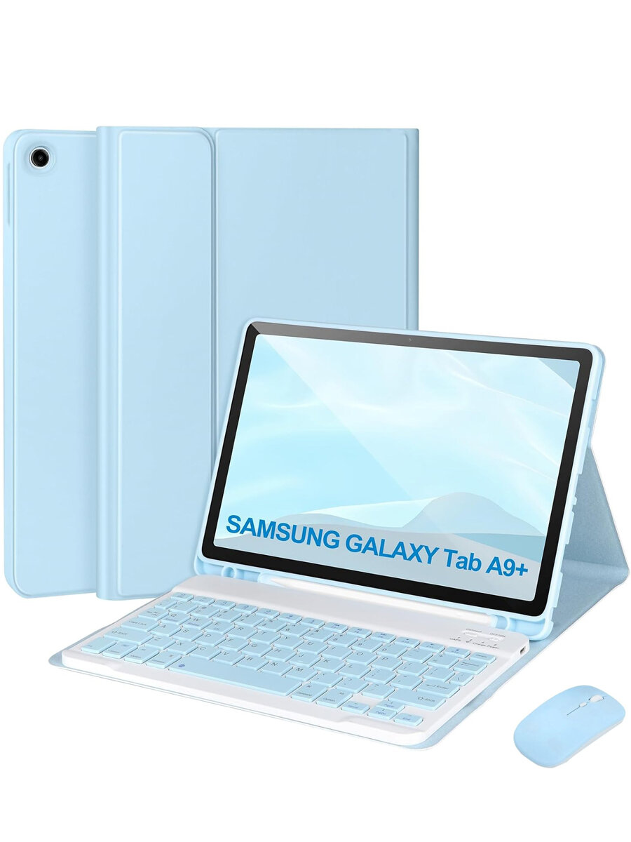 Чехол с клавиатурой для Samsung Galaxy Tab A9+, A9 Plus 11" (SM-X210/X215/X216/X218) c Английская + русская раскладка клавиатуры и мышь